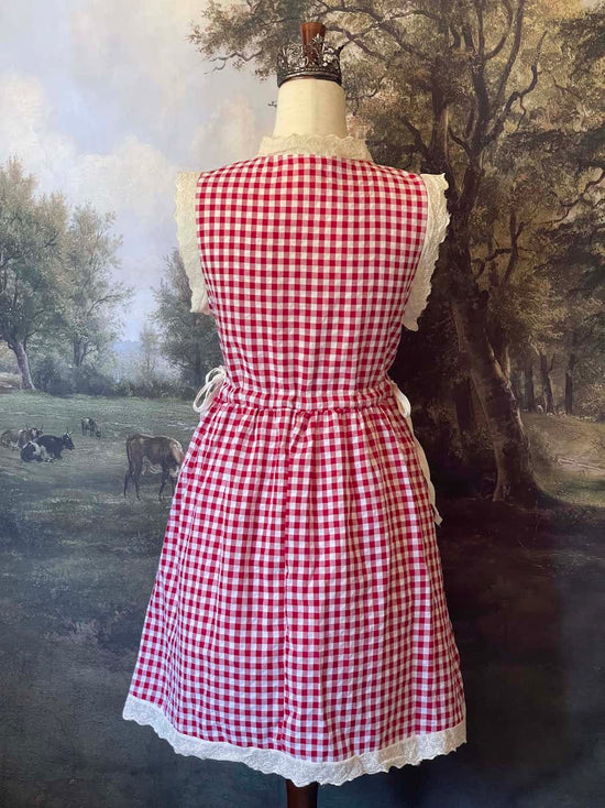 Countryside Cottage Red Gingham Lace-Trimmed Mini Dress – Yore Finery