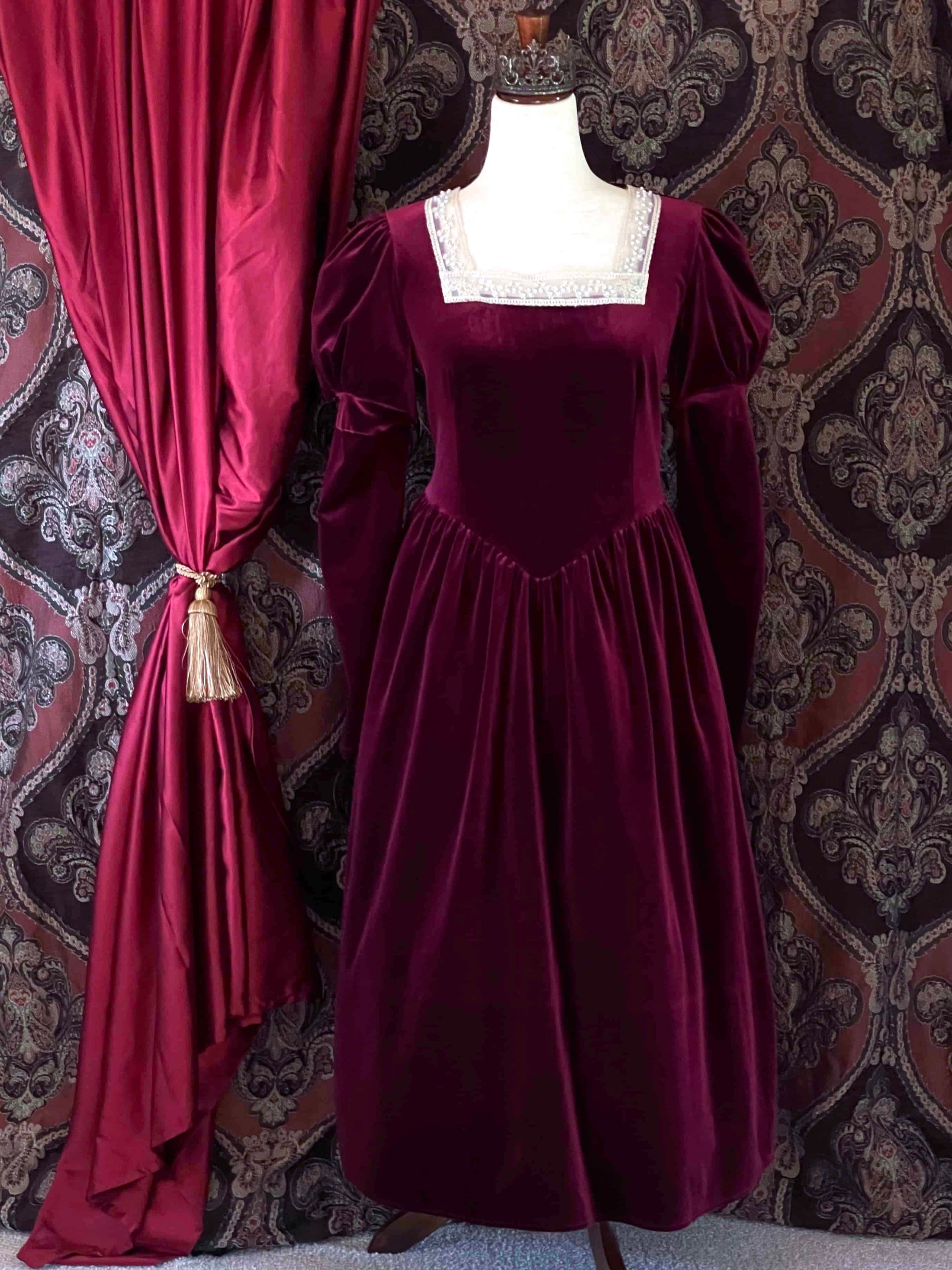 Renaissance and Tudor Era Velvet Juliet Sleeve Gown in Burgundy – Yore ...