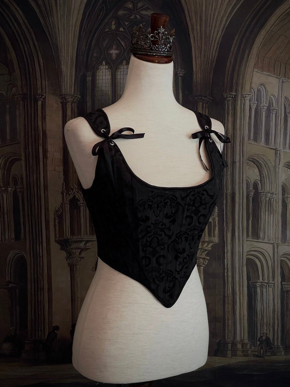 Renaissance & Baroque Era Corset Stays in Gothic Black Ornate Jacquard ...