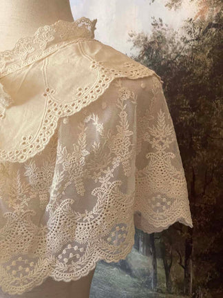 Historically Inspired Floral Embroidered Lace Bow Capelet in Ivory ...