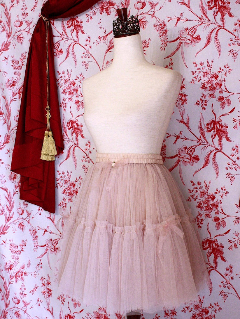 Victorian Inspired Frilly Tiered Ballet Skirt with Bow Appliques in Nu ...