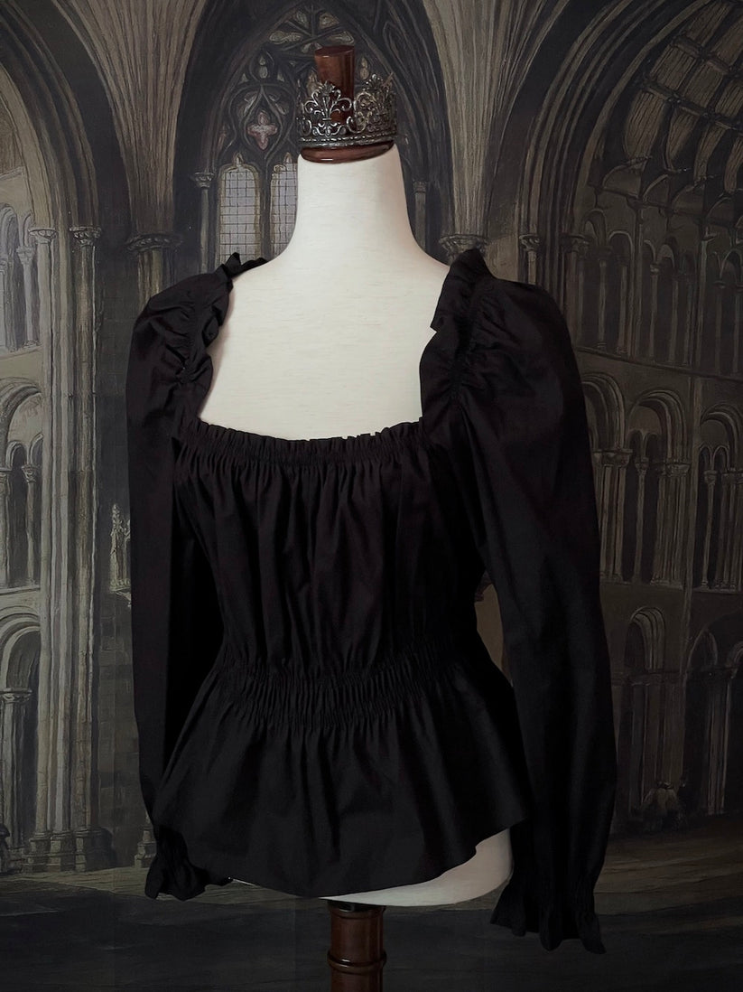 Historically Inspired Smocked Cotton Chemise Blouse in Gothic Black ...