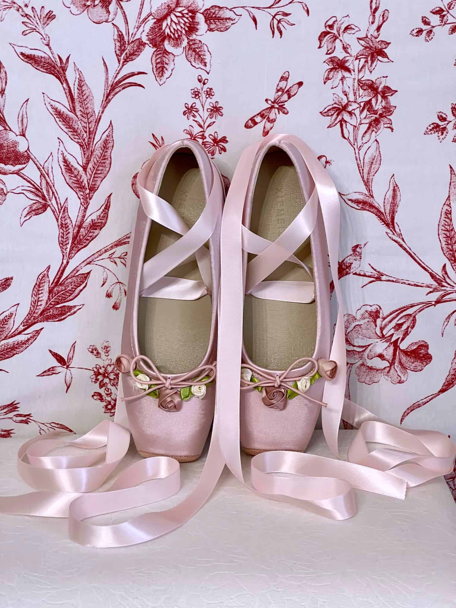 Historically Inspired Pink Satin Rosette Ballet Slippers with Ribbon L ...